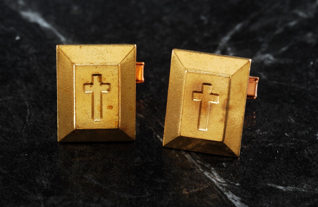 Vintage Cross Cuff Links Gold Tone Metal 1970's New Old Stock - Etsy