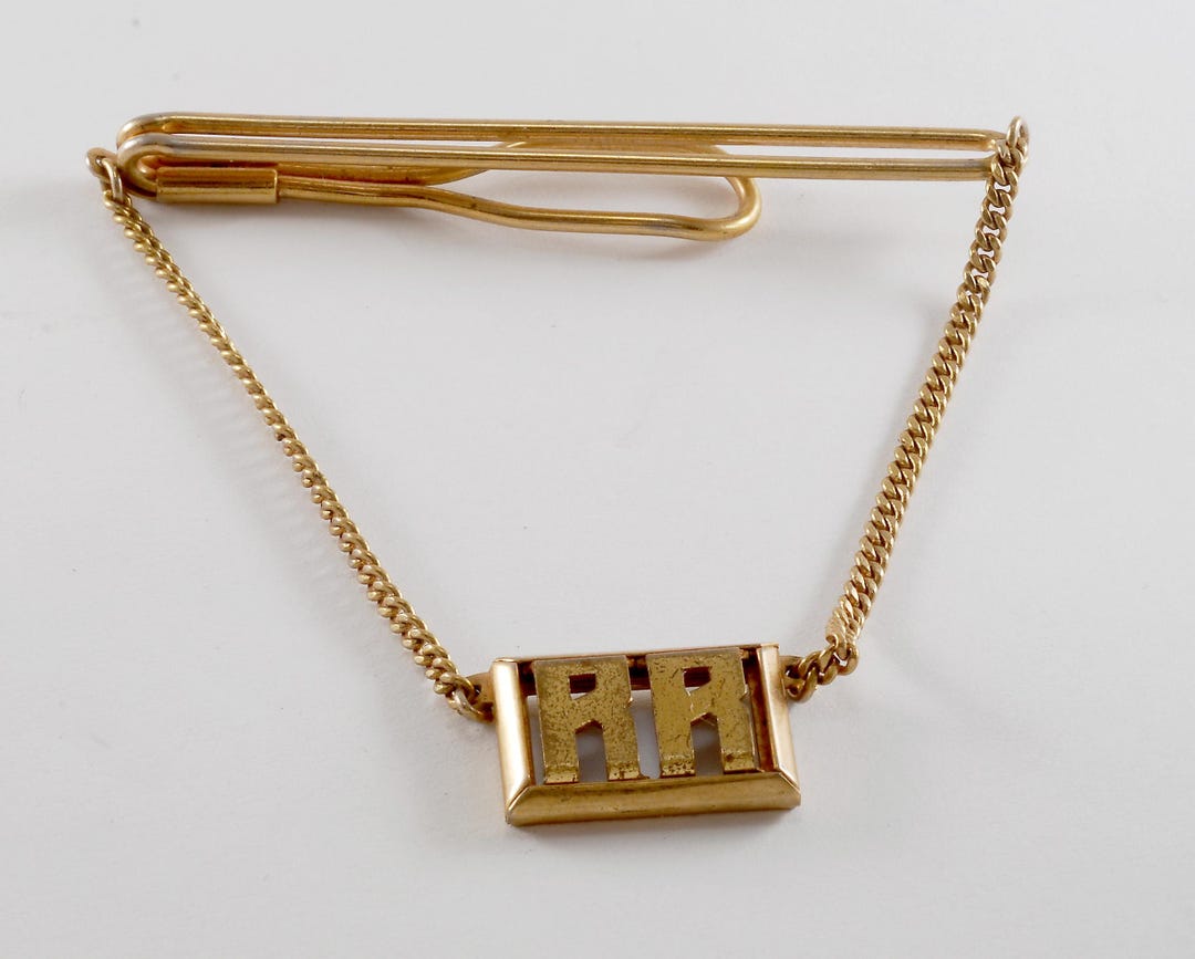 Vintage Swank Tie Clip "rr" Initials on Chain Gold Plated Brass Tieclip ...