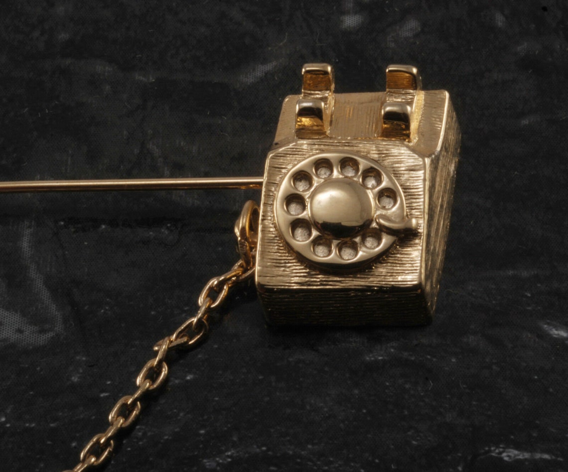 Vintage Avon Gold Plated Brass TELEPHONE Stick Pin Signed USA | Etsy