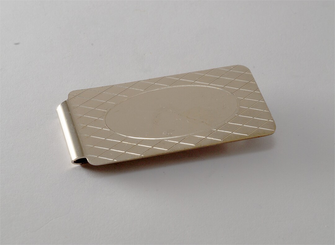 Vintage Money Clip Traditional Oval Etched Design Silver Plated Brass ...