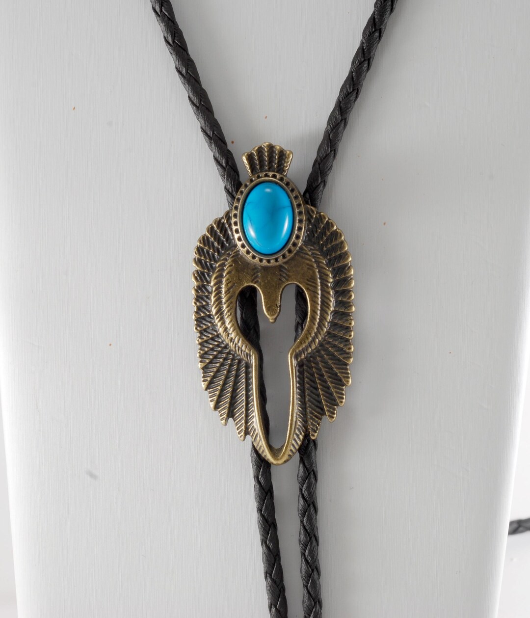 Southwest Style Bolo Tie Wings Bird Feathers Faux Turquoise on Metal ...