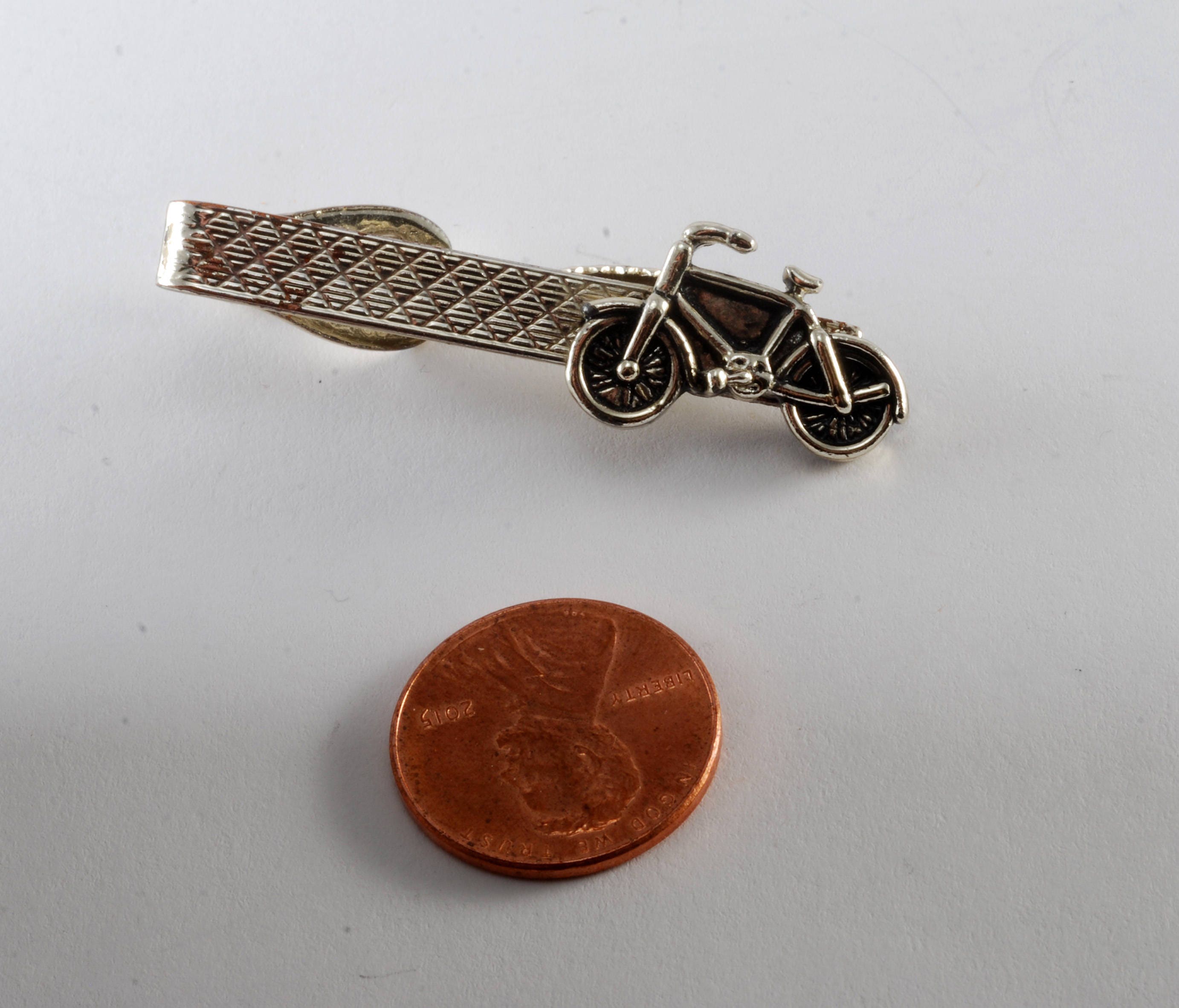 Vintage Men's Silver Tone Metal Old Fashion Bicycle Bike Tie Clip Tie ...
