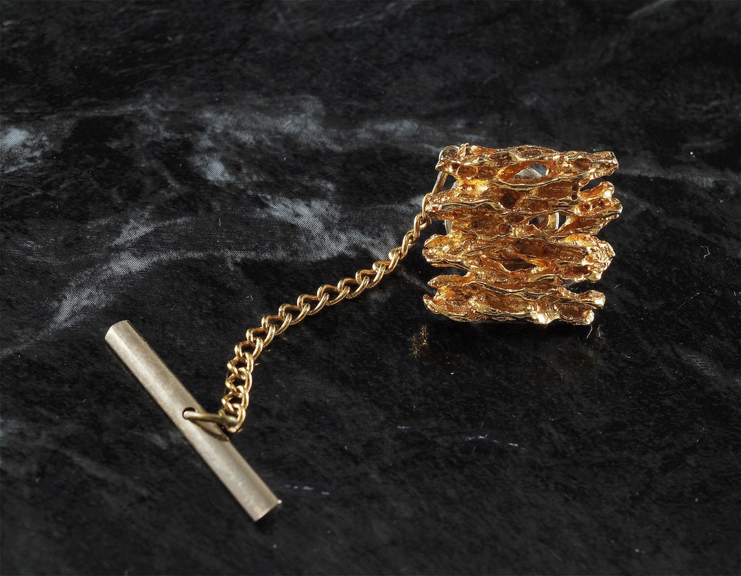 Vintage Swank Chunky Gold Tie Tack Collectible Gold Plated Brass 1970's ...