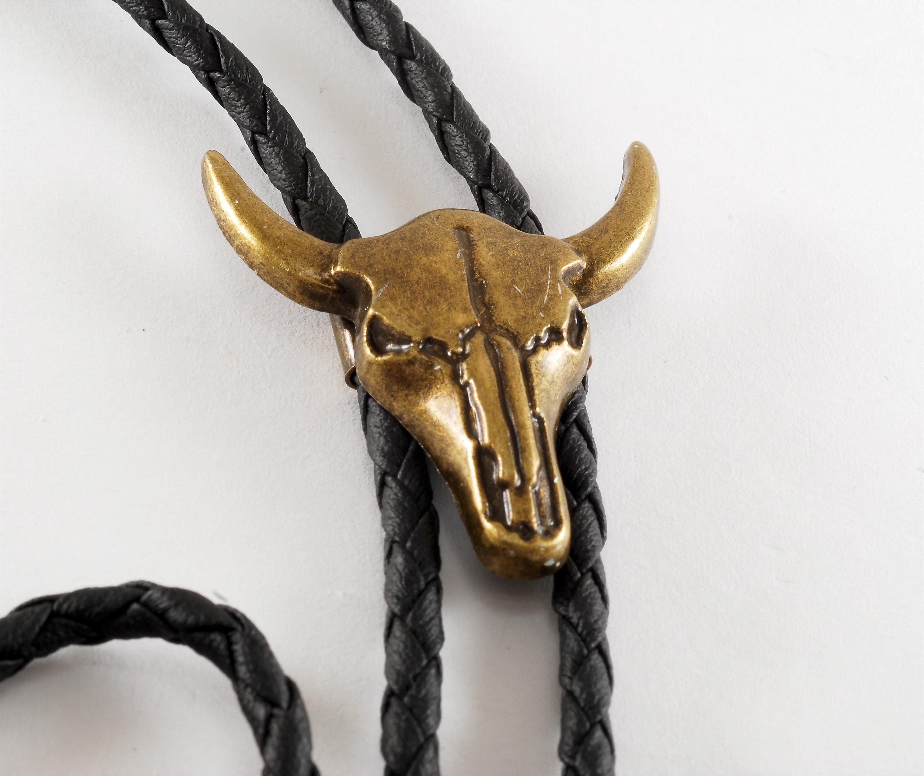 Vintage Western Bull Head Bolo Tie Bronze Tone Retro Cowboy Neck Tie ...