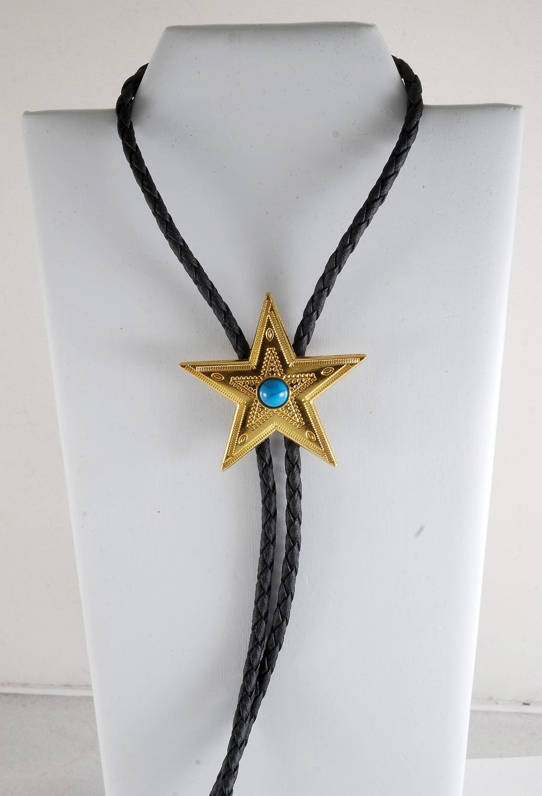 Vintage Western Star Bolo Tie Gold Tone W Faux Turquoise Retro Cowboy ...