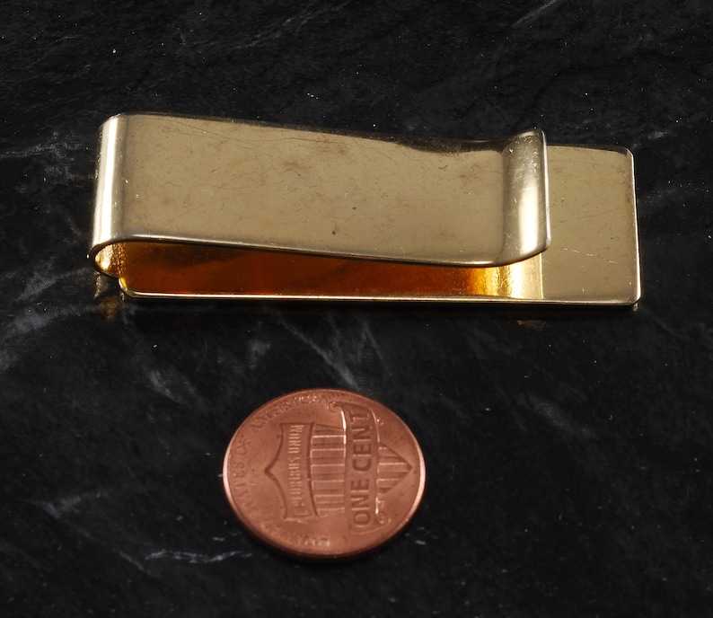 Vintage Money Clip Diagonal Etched Brick Gold Plated Brass W Black ...