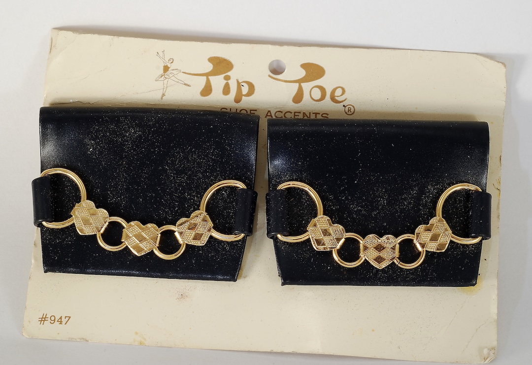 Vintage TIP TOE Plastic Shoe Clips Shoe Accents Navy Plastic and Gold ...