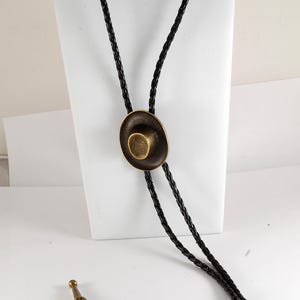 Vintage Western Cowboy Hat Bolo Tie Bronze Tone Retro Cowboy Neck Tie ...