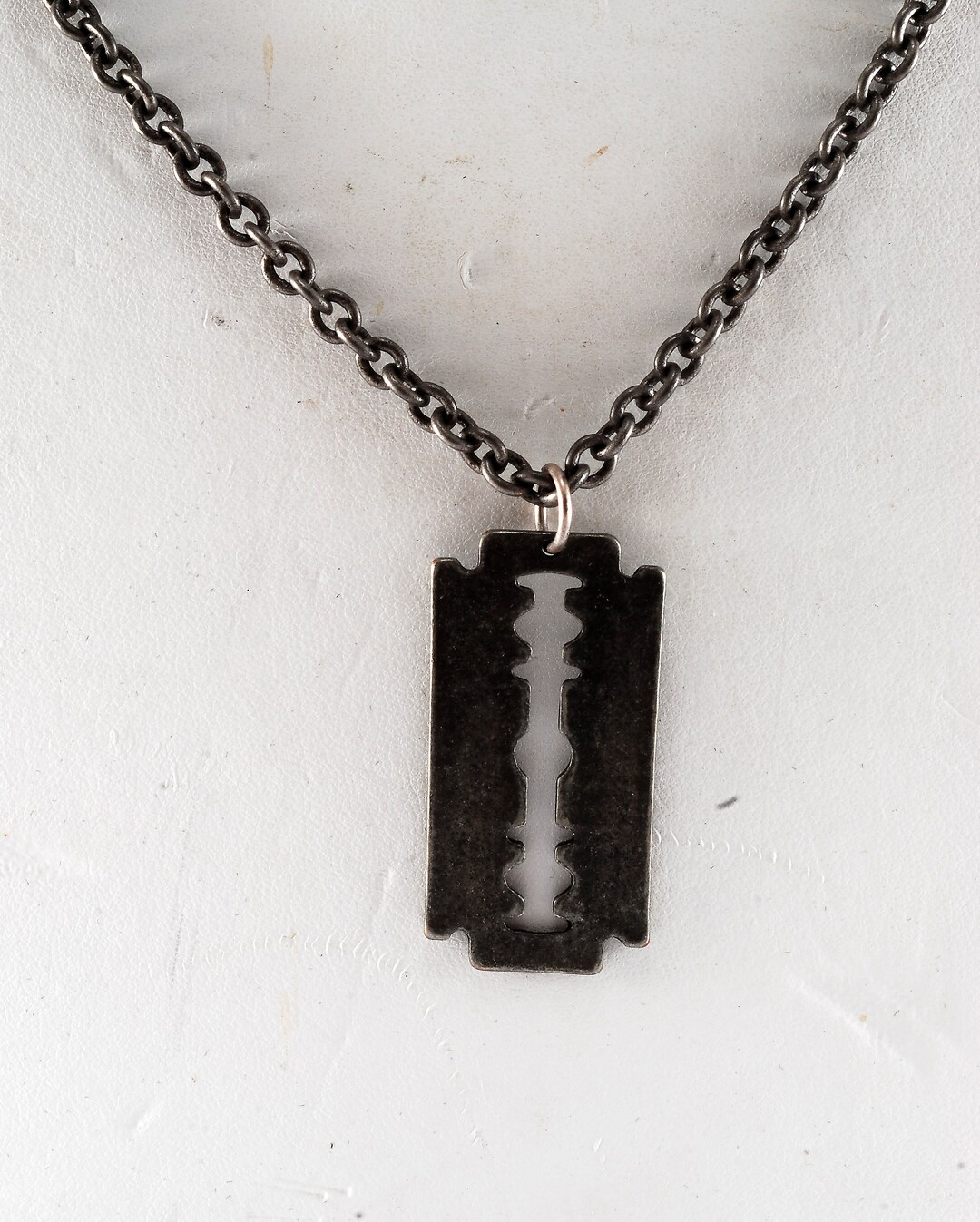 Designer Necklace Razor Blade Pendant on Gunmetal Cord Chain New 24" - Etsy