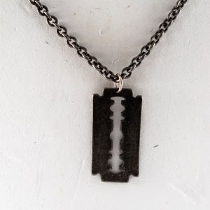 Designer Necklace Razor Blade Pendant on Gunmetal Cord Chain New 24" - Etsy