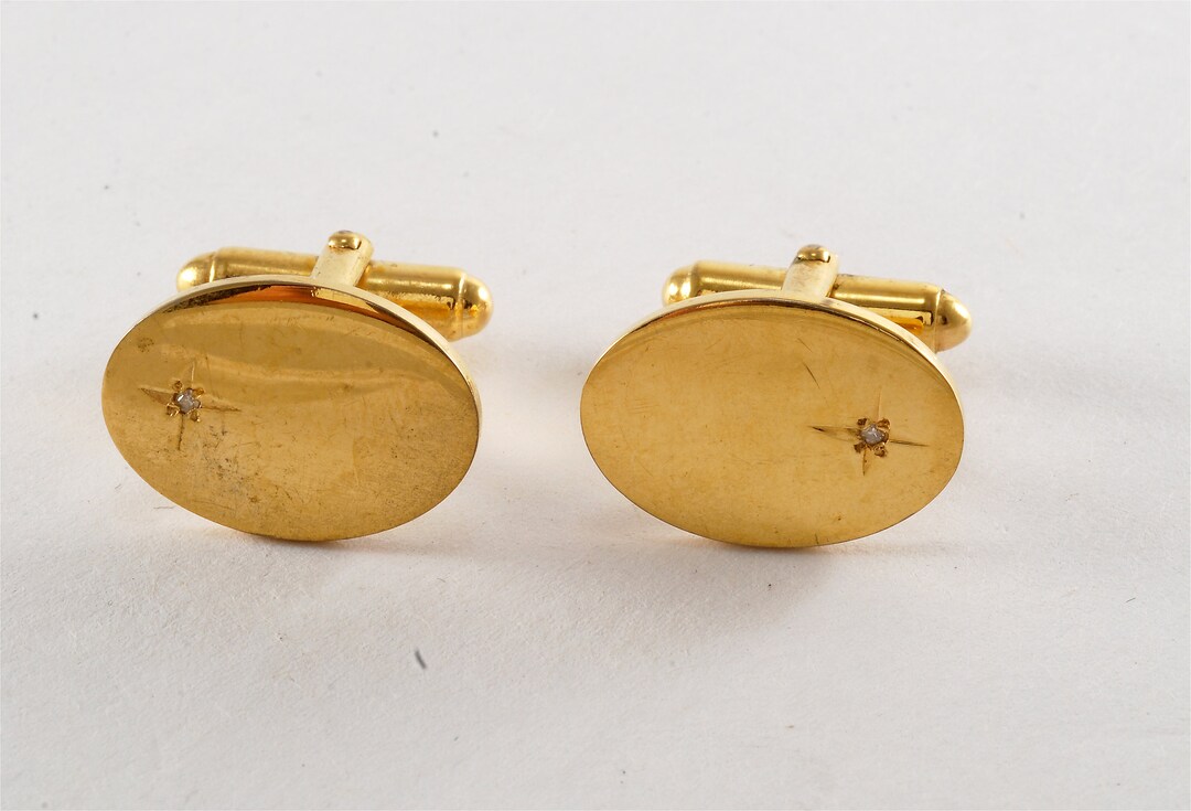 Vintage Anson Cuff Links Starburst Design W Rhinestones Oval Cufflinks ...