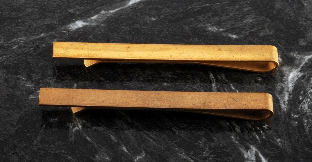 2 Vintage Solid Brass Extra Long Thin Tie Clip Clasp 3" - 8cm New Old ...