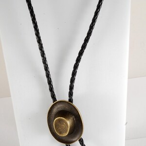 Vintage Western Cowboy Hat Bolo Tie Bronze Tone Retro Cowboy Neck Tie ...