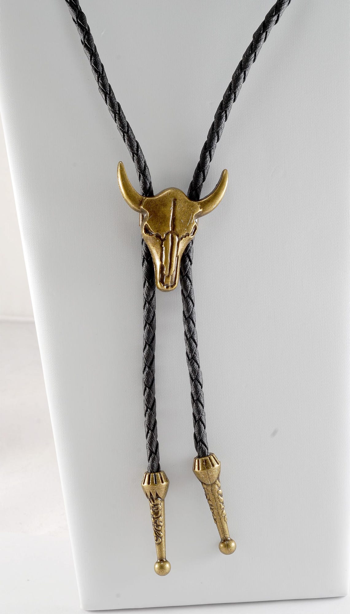 Vintage Western Bull Head Bolo Tie Bronze Tone Retro Cowboy Neck Tie ...