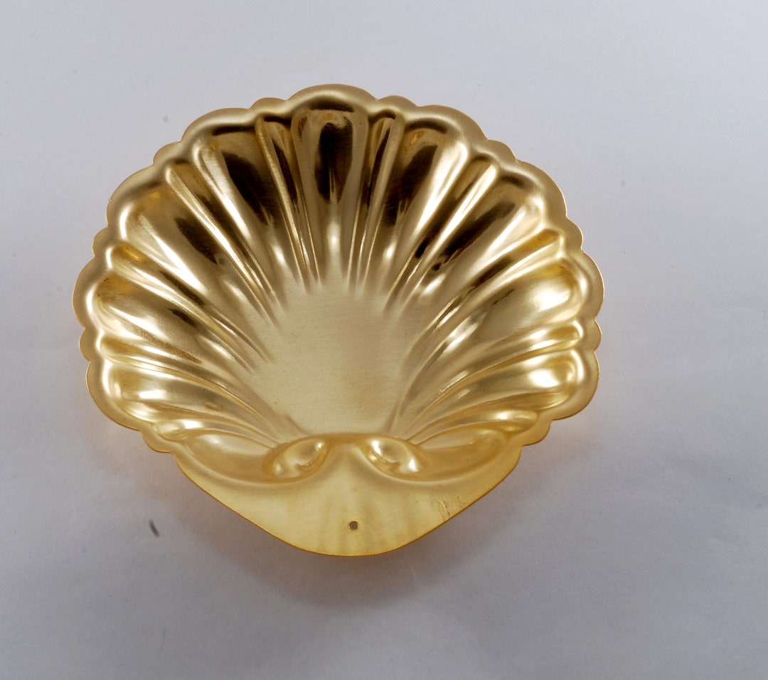 Vintage Clam Shell Design Ring Trinket Jewelry Dish Gold Plated Steel ...