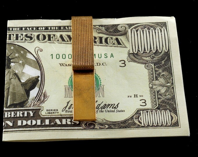 Vintage Money Clip Thin Brass Textured Grid Design Moneyclip Men's ...