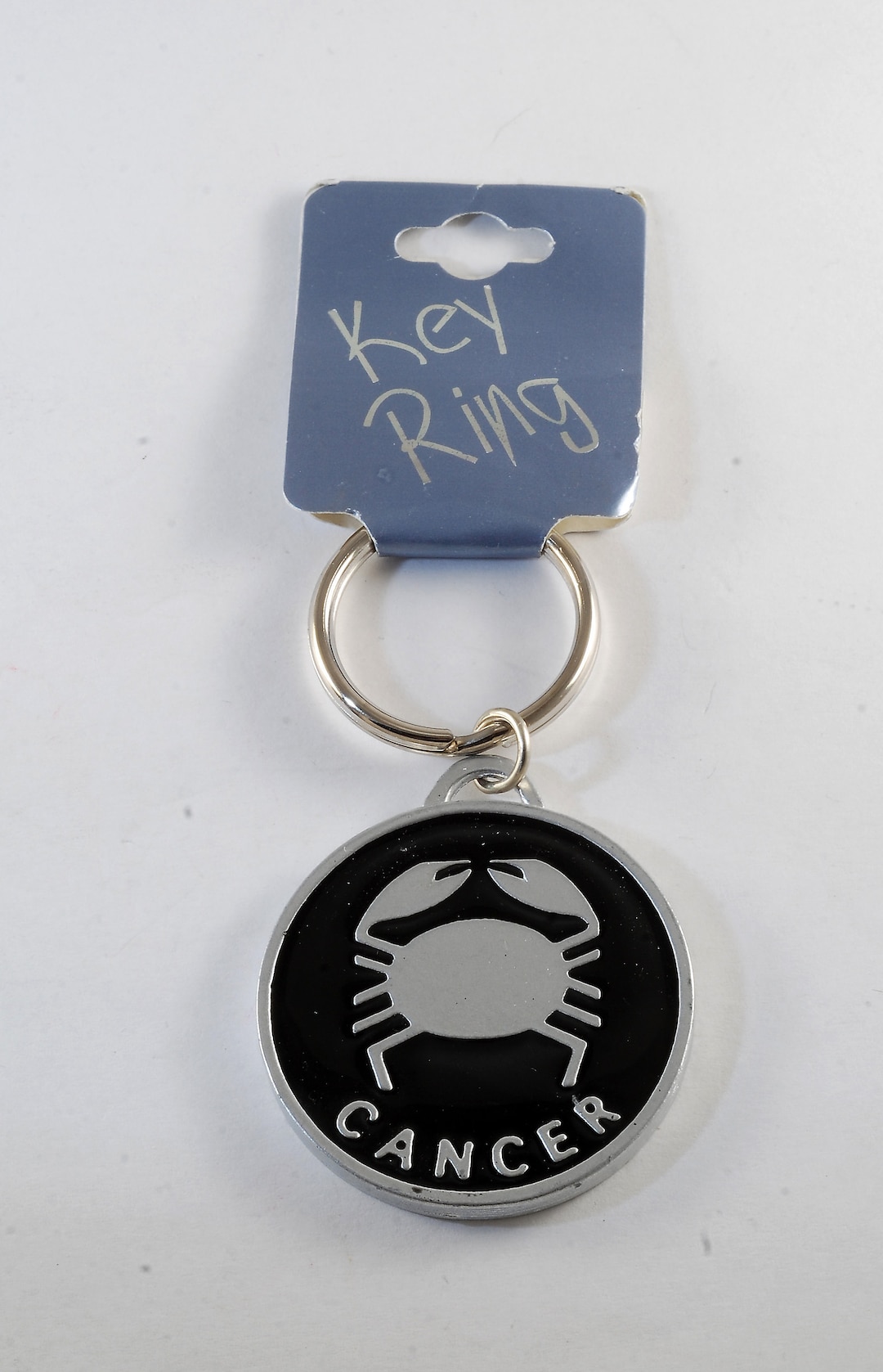 Cancer Key Chain Astrology Black Enamel & Silver Plated Metal Zodiac ...