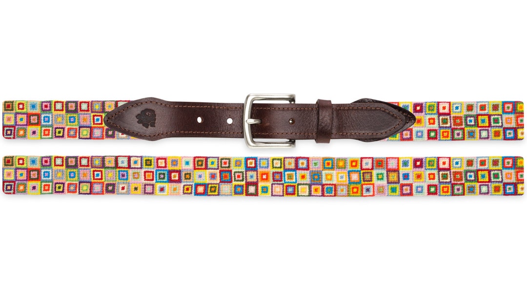 Hand Stitched Needlepoint Geometric Custom Belts, Handmade Embroidered ...