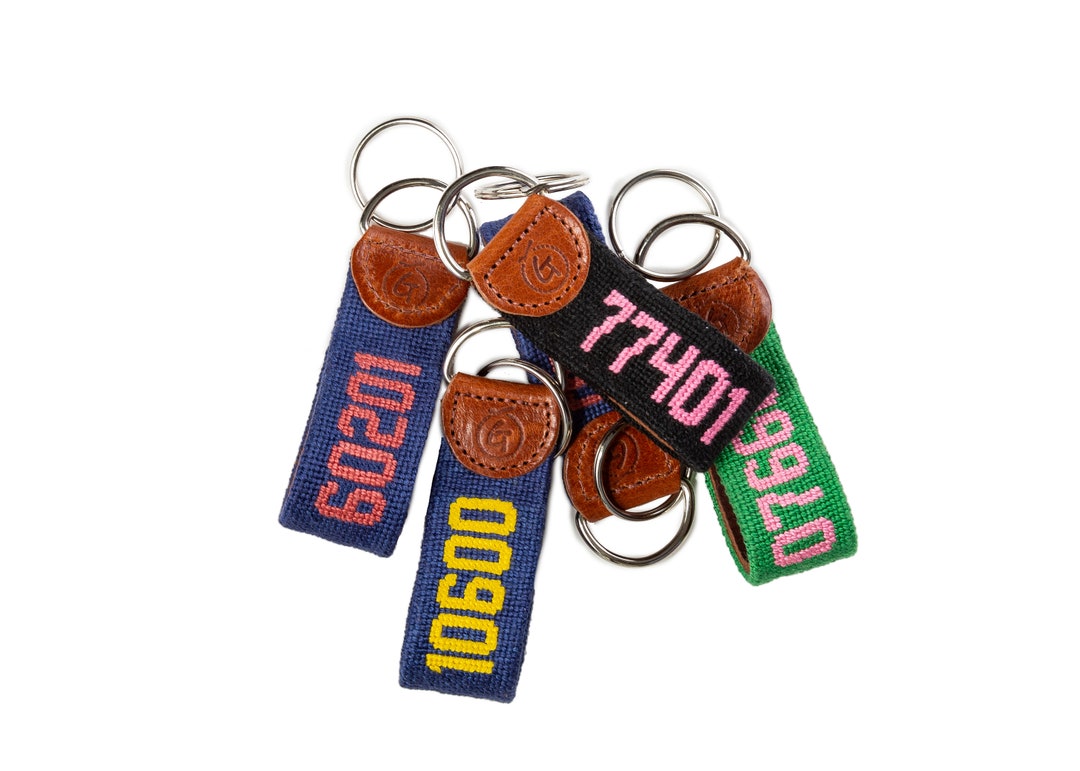 Zip Code Gift / Zip Code Custom Needlepoint Keychain / Zip Code Key ...