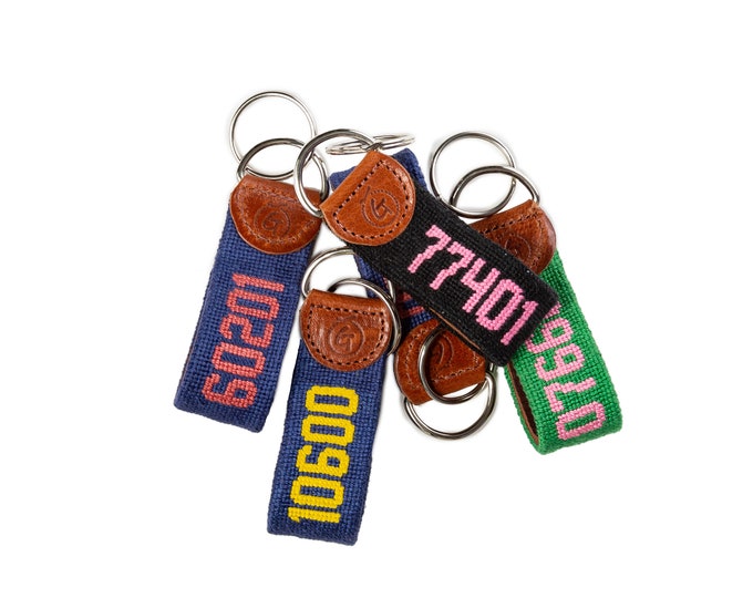 Zip Code Gift / Zip Code Custom Needlepoint Keychain / Zip Code Key ...