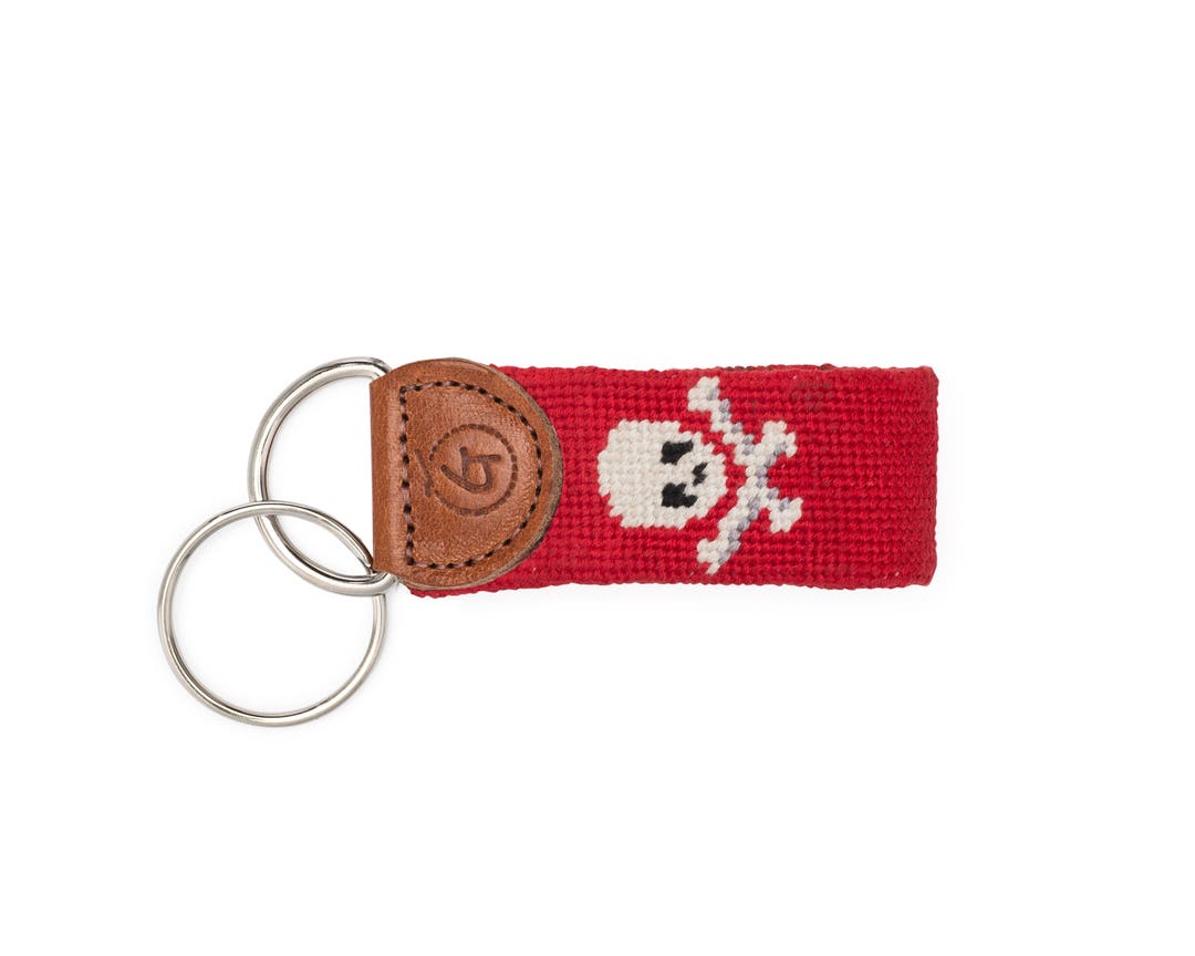 Hand-stitched Needlepoint Jolly Roger Key Fob, Leather Trim - Etsy