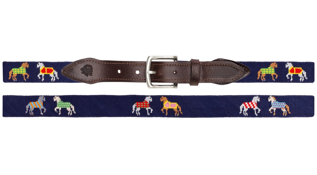 Belt With Horses (navy) / Needlepoint Equestrian Belt / Equestrian Belt ...