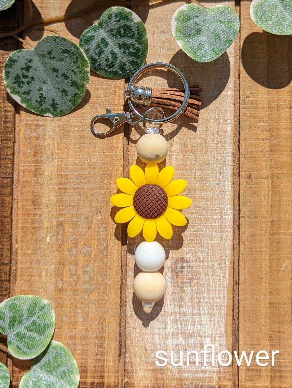 Sunflower and Daisy Silicone Bead Keychains - Etsy