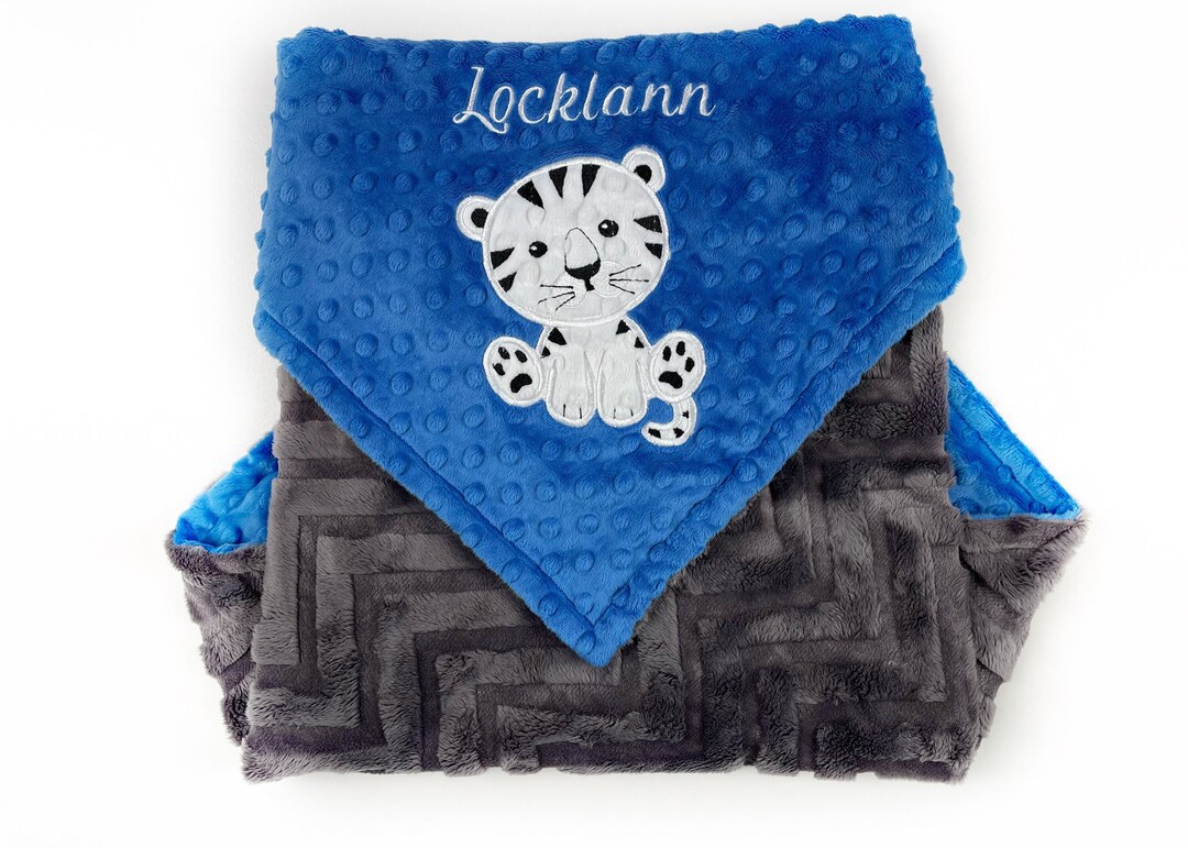 Tiger Baby Blanket, Plush Minky Blanket, Blue and Gray, White Tiger ...