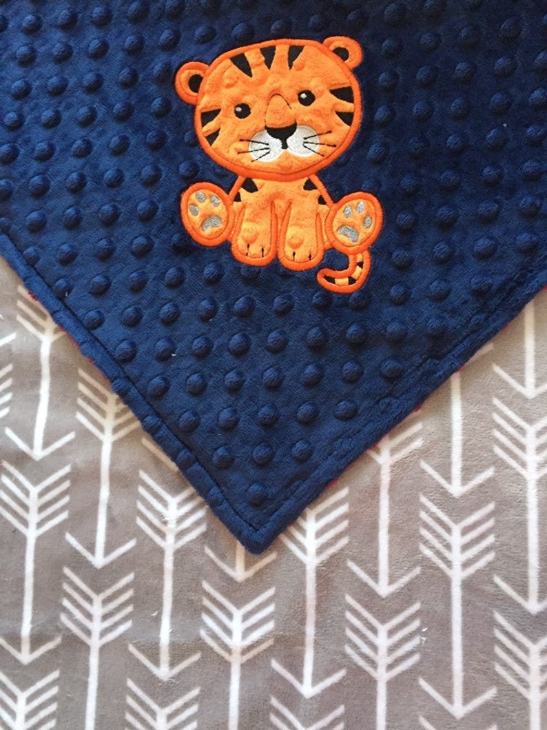 Tiger Baby Blanket in Navy and Gray Minky and Personalized - Etsy