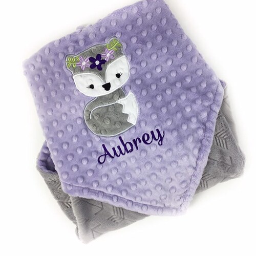 Fox Baby Girl Blanket in Pink and Gray Minky and Personalized - Etsy
