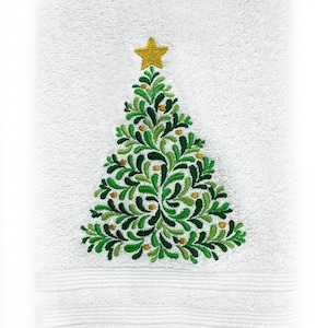 Embroidered Hand Towel - Christmas Tree Design - Kitchen or Bathroom ...