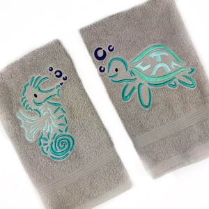 Embroidered Bathroom Hand Towels - Sea Turtle Design, Nautical Decor ...