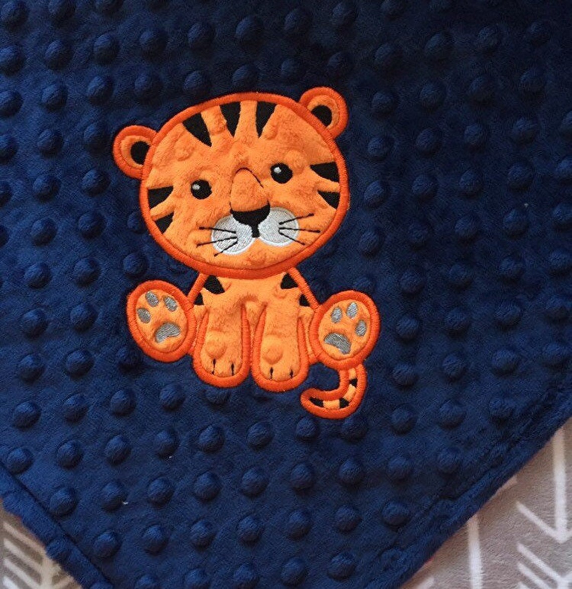 Tiger Baby Blanket in Navy and Gray Minky and Personalized - Etsy