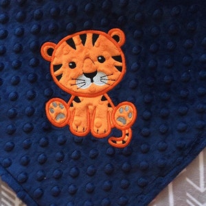 Tiger Baby Blanket in Navy and Gray Minky and Personalized With Name or ...