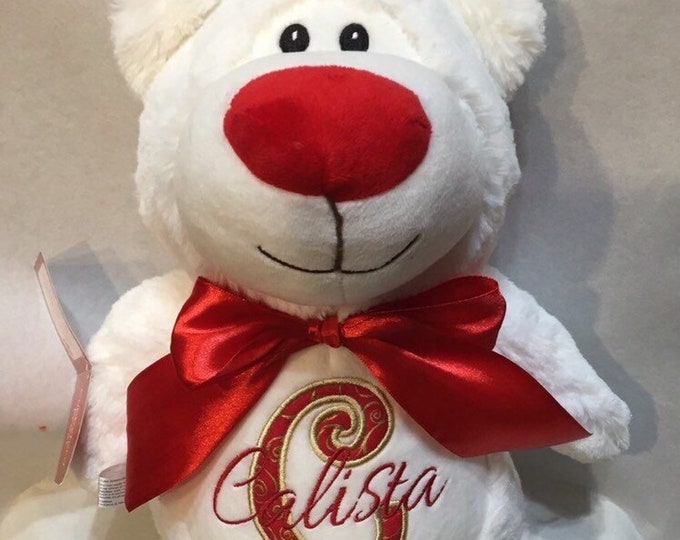 Christmas Bear, Personalized White Bear, White Teddy Bear, Stuffed ...