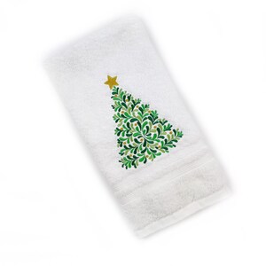 Embroidered Hand Towel - Christmas Tree Design - Kitchen or Bathroom ...