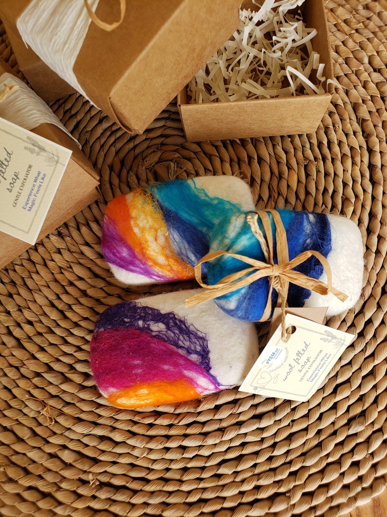 Colorful Goat's Milk Soap Covered Felted Merino Wool. Gentle Exfoliator ...