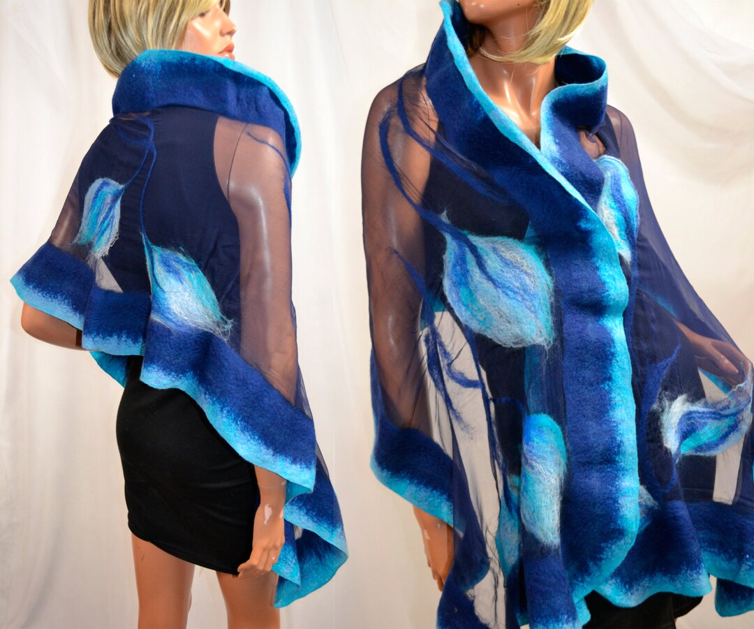 Beautiful Big Scarf in Blue With Turqouise Accent. Soft Merino Wool Mix ...