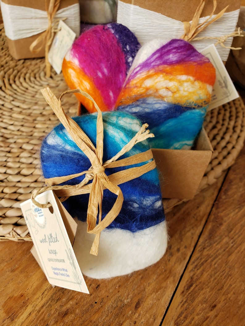 Colorful Goat's Milk Soap Covered Felted Merino Wool. Gentle Exfoliator ...