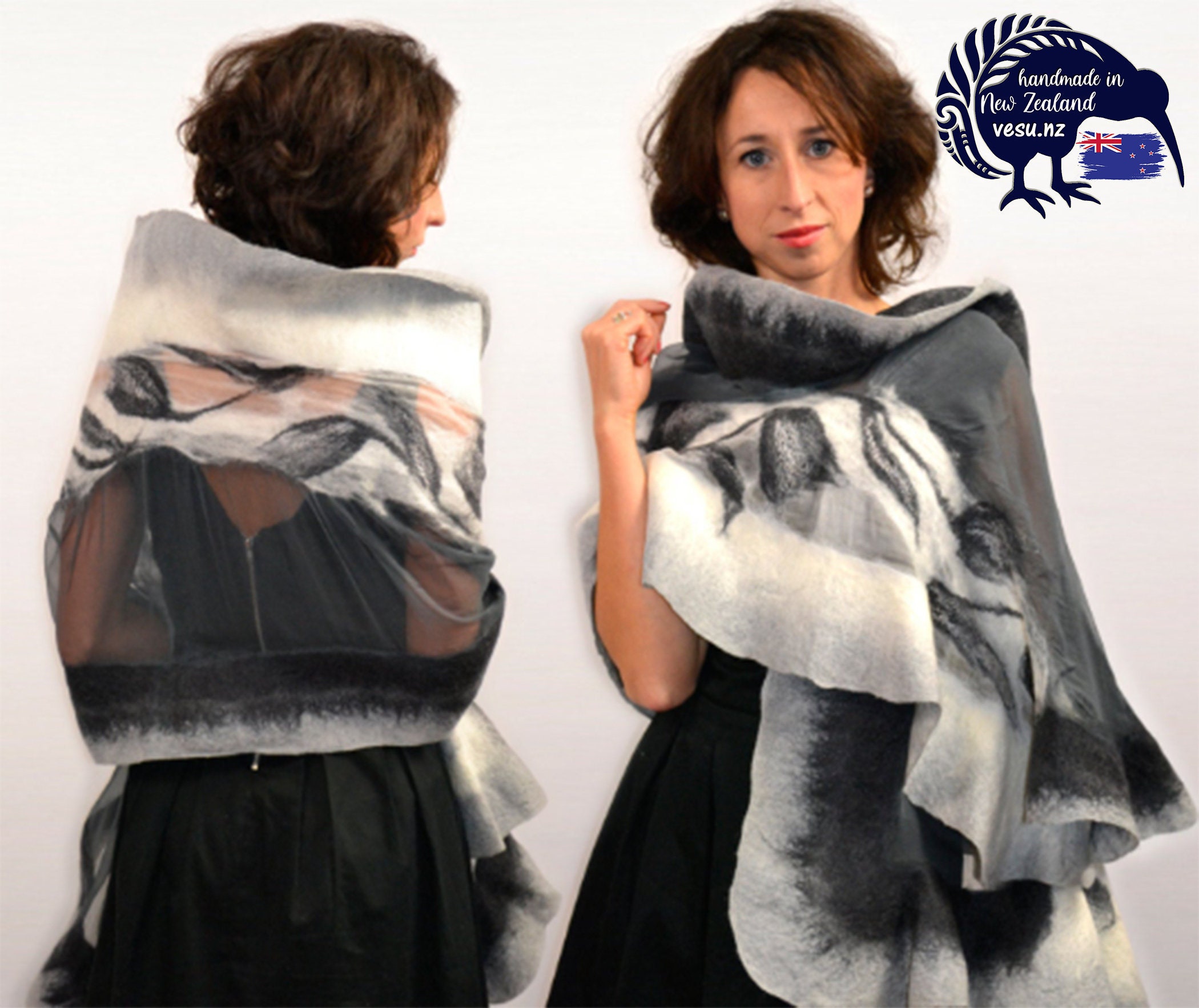 Soft Shawl - Graphite, Gray, White, Ecru - Natural Silk and Australian ...
