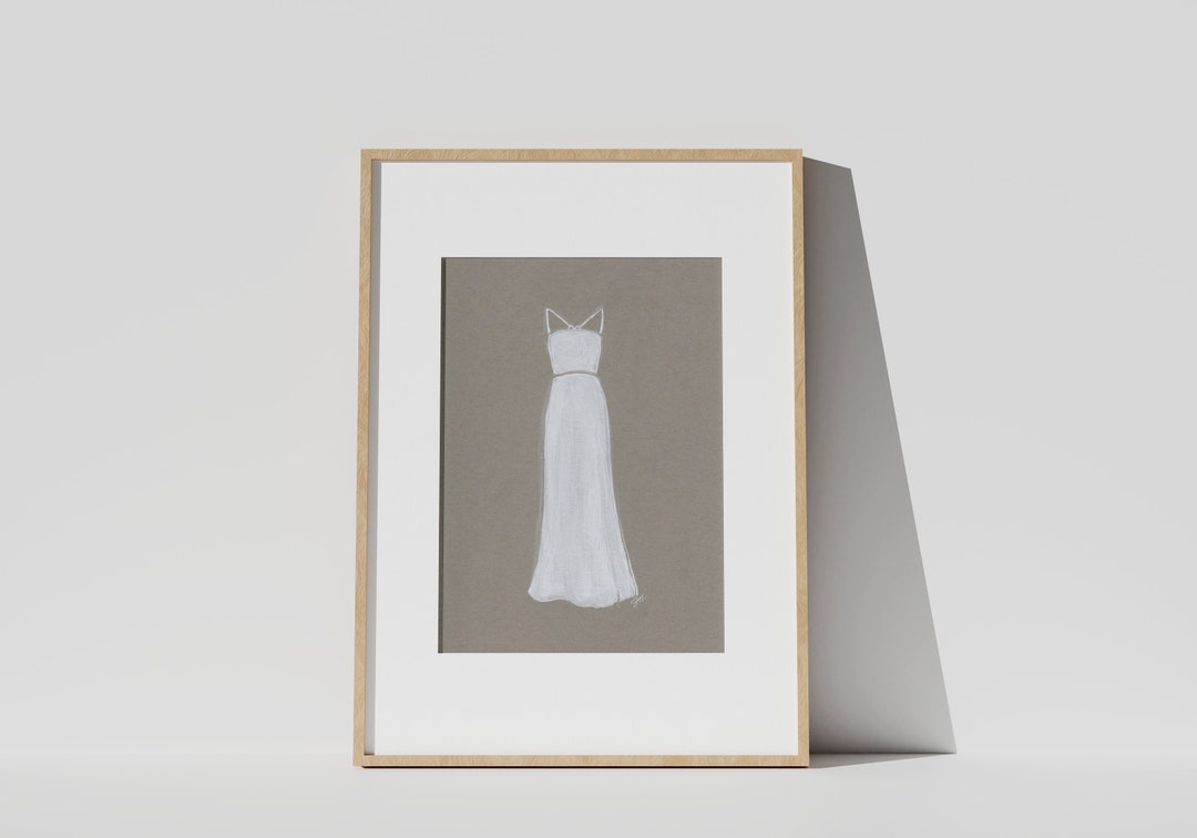 Custom Hand Painted Dress Illustration, 5x7", Made to Order, Gray or ...