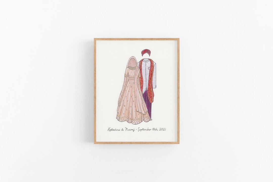 Custom Indian Wedding Illustration, Traditional Wedding Attire, Sari ...