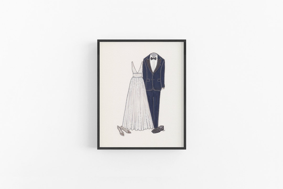 Custom Wedding Illustration, Bride and Groom Portrait 8x10", Dress Suit ...