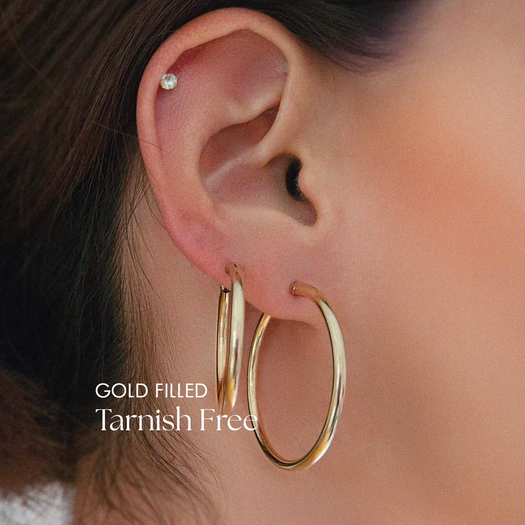 Gold Filled Flex Hoop Earrings: Waterproof, Tarnish-free (27mm/34mm) - Etsy