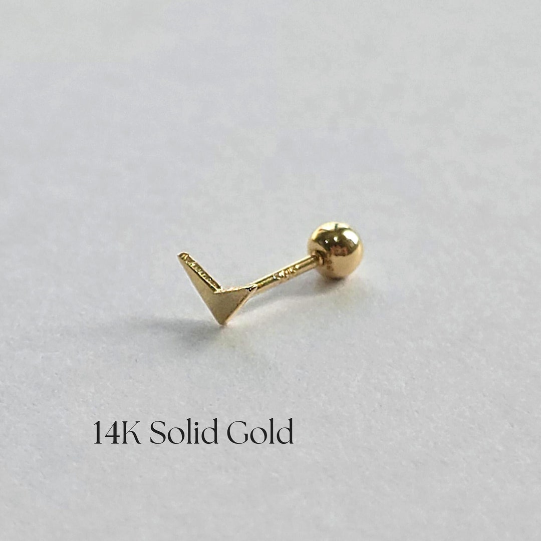 14K Solid Gold Boomerang Piercing Stud: Geometric Piercing - Etsy