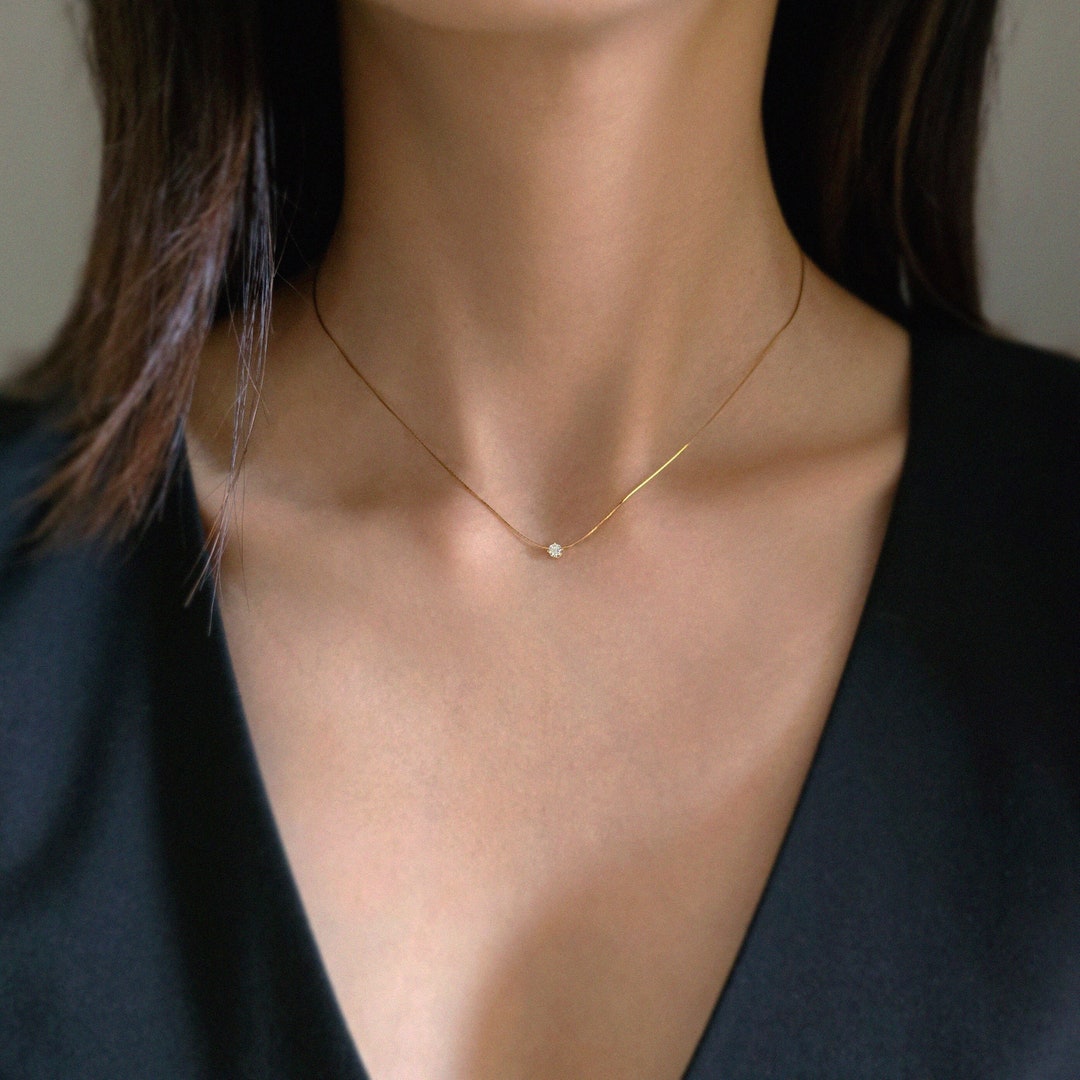 Petite Crystal Snake Chain Necklace, Tiny Crystal Necklace, Dainty ...