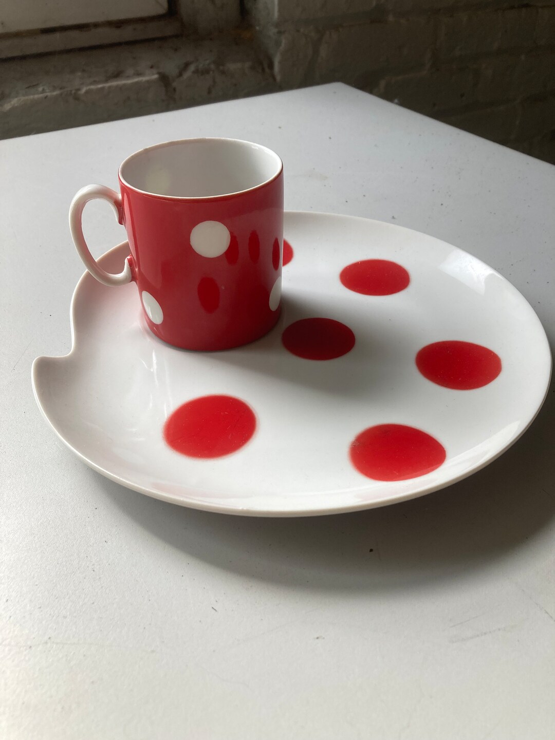 Vintage Set of 4 Red Polka Dot Lunch Plates Coffee Mugs Lipper Mann - Etsy