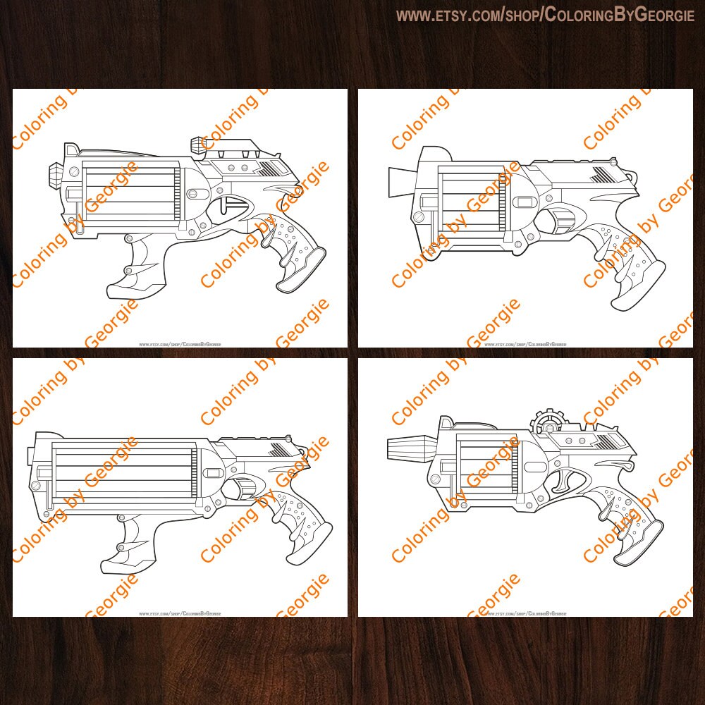 Nerf Gun inspired Guns 4 Pages High resolution Printing Vector Instant ...