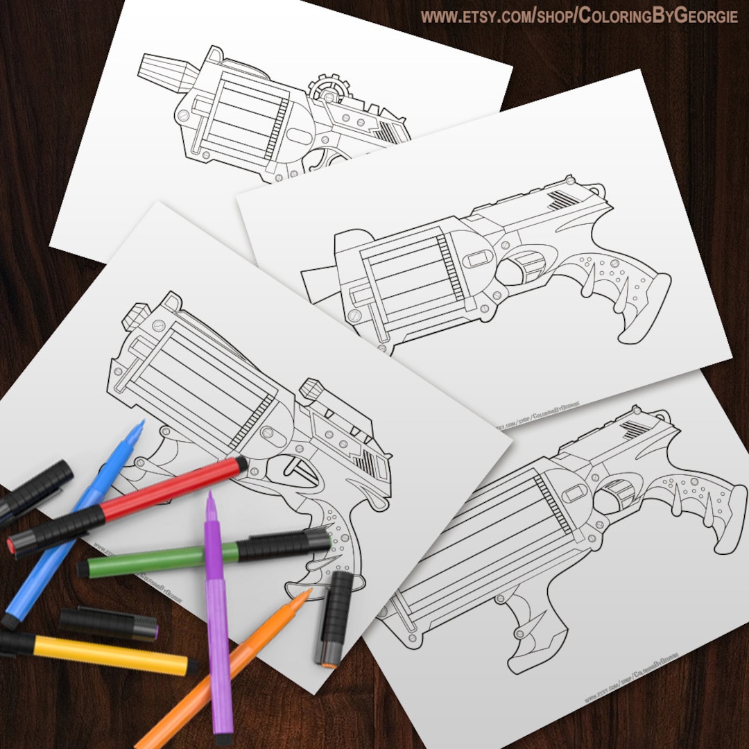 Nerf Gun inspired Guns 4 Pages High resolution Printing Vector Instant ...