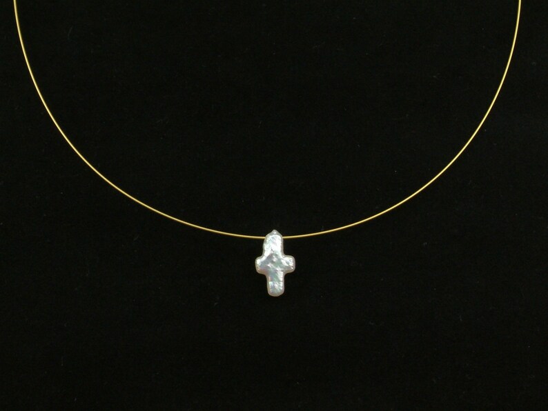 Wire Necklace With Cross Shaped Pearl - Etsy